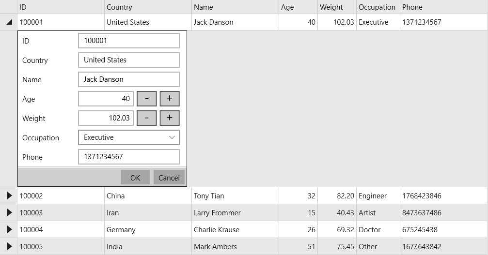 Integrating InputPanel with FlexGrid | InputPanel for UWP | ComponentOne