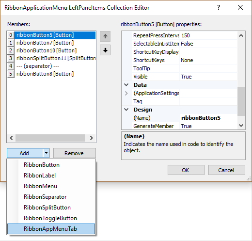 Application Menu Collection Editors | ComponentOne Ribbon for WinForms
