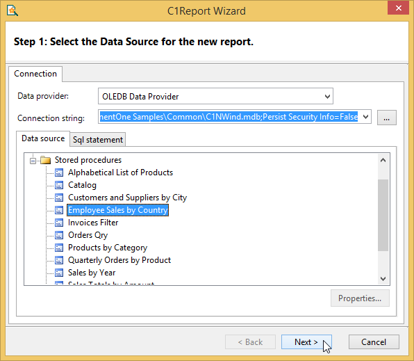 Loading Data from a Stored Procedure | Reports for WinForms | ComponentOne
